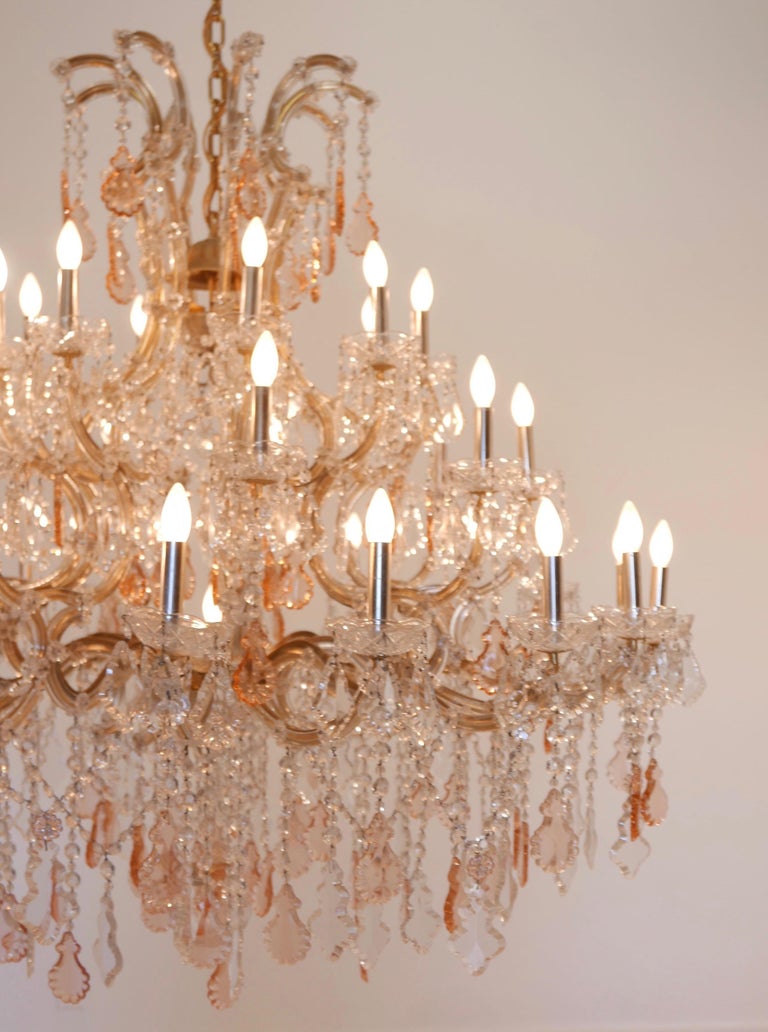 Grand Hollywood Regency Pink and Clear Crystal Chandelier, Italian ...