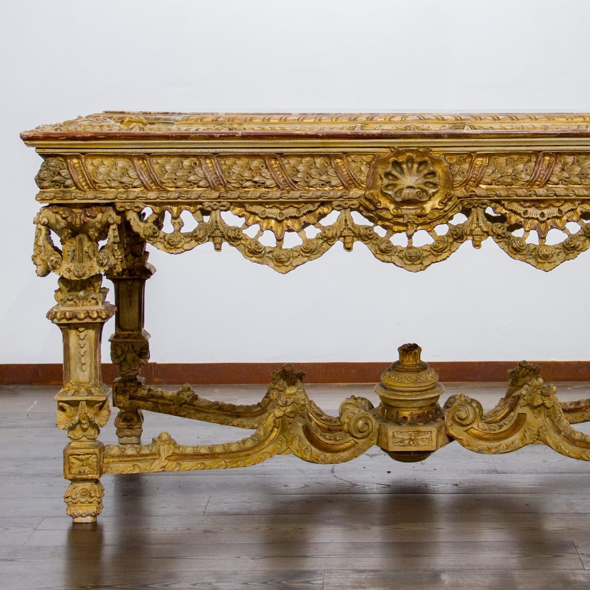 Grand Louis XIV Style Middle Table with Red Marble Top For Sale at 1stDibs