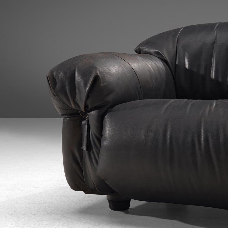 Grand Lounge Chair in Black Patinated Leather For Sale at 1stDibs