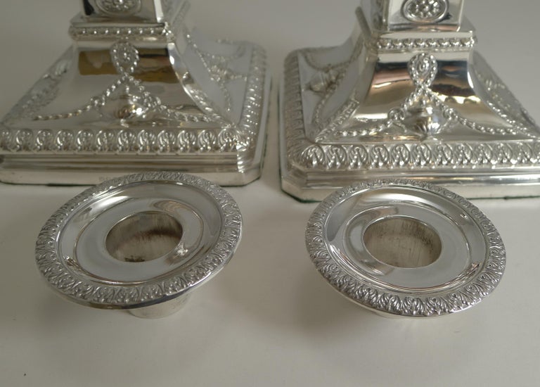 Grand Pair of English Silver Plated Adams Style Candlesticks, Ram's ...