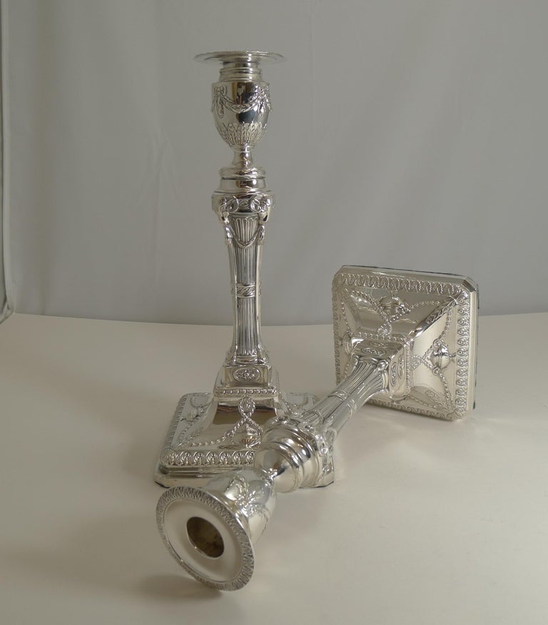 Grand Pair of English Silver Plated Adams Style Candlesticks, Ram's ...