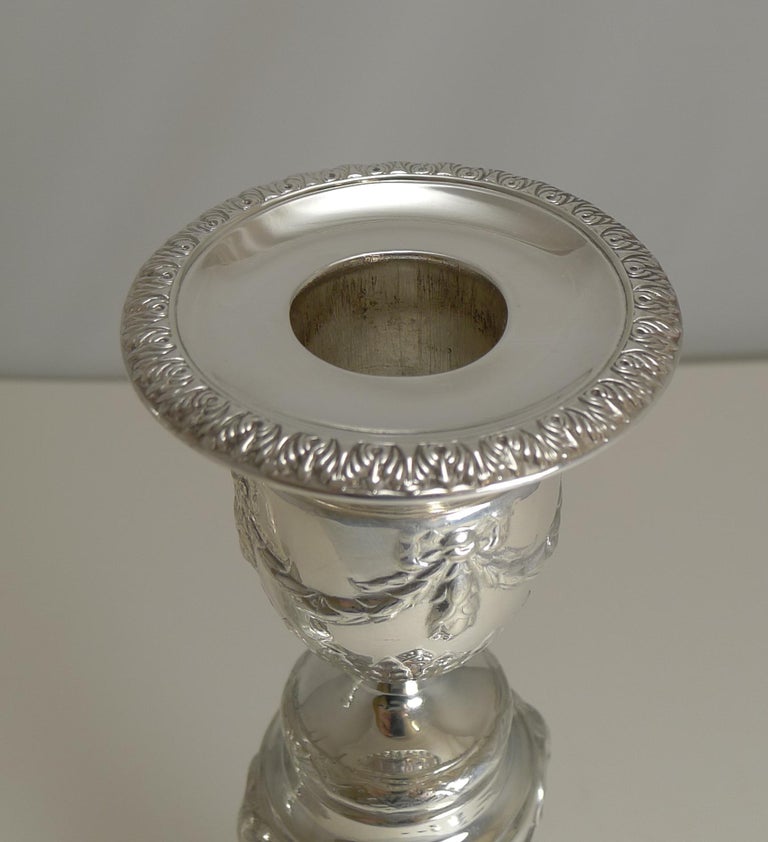 Grand Pair of English Silver Plated Adams Style Candlesticks, Ram's ...
