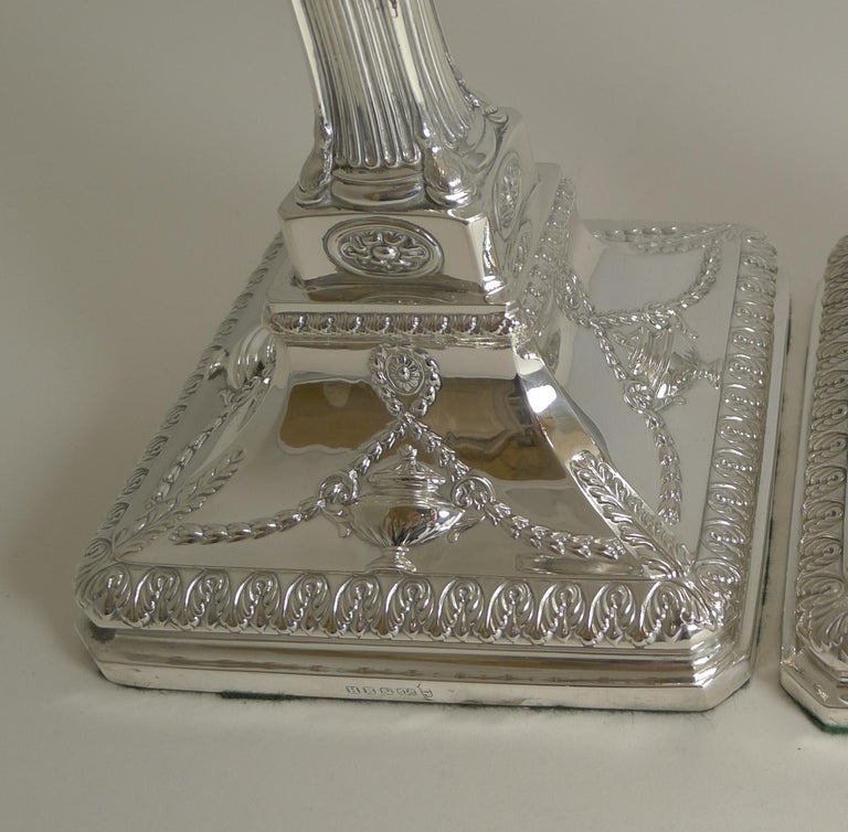 Grand Pair of English Silver Plated Adams Style Candlesticks, Ram's ...