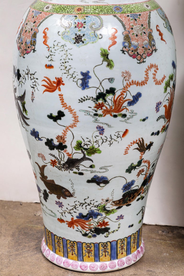 Grand Pair of Porcelain, Chinese Floor Urns For Sale at 1stDibs