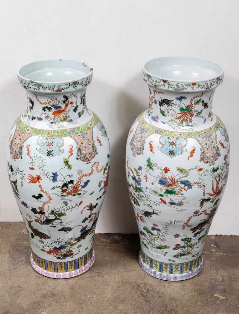 Grand Pair of Porcelain, Chinese Floor Urns For Sale at 1stDibs