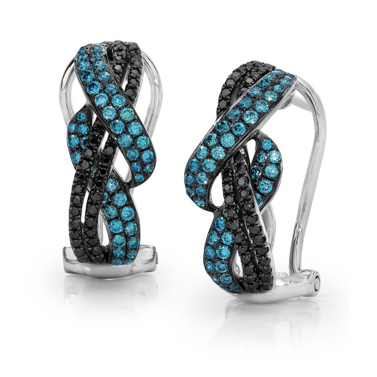 Grand Sample Sale Earrings 3/4 cts Blue and Black Diamonds Set in 14K ...