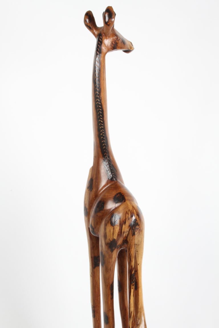 Grand Scale Hand Carved Wood Giraffe Sculpture on Base circa 1970's For ...