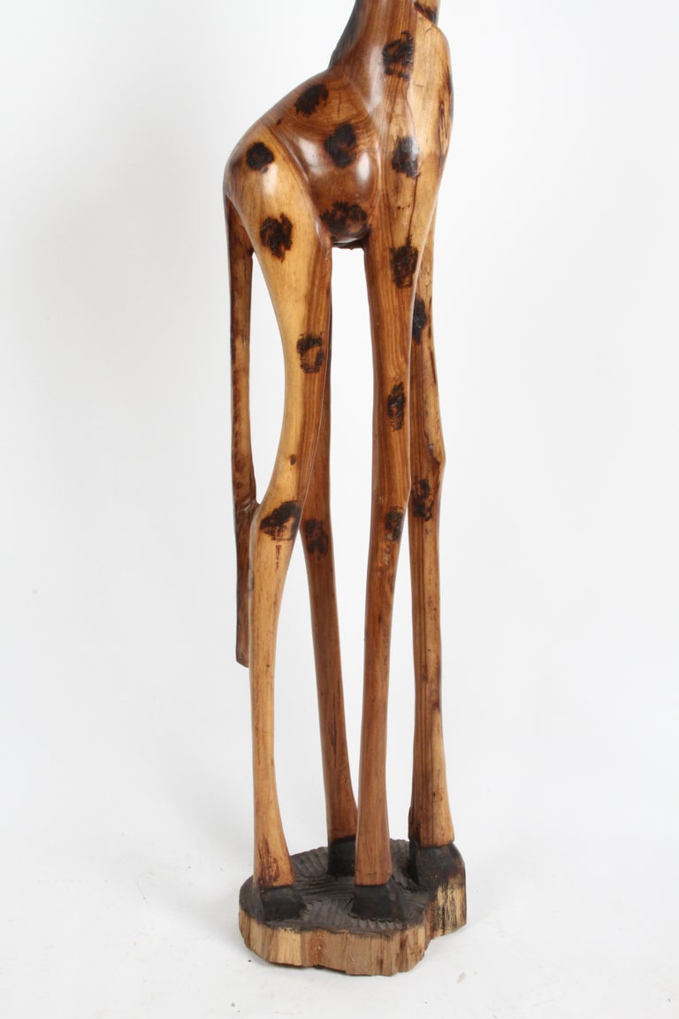 Grand Scale Hand Carved Wood Giraffe Sculpture on Base circa 1970's For ...