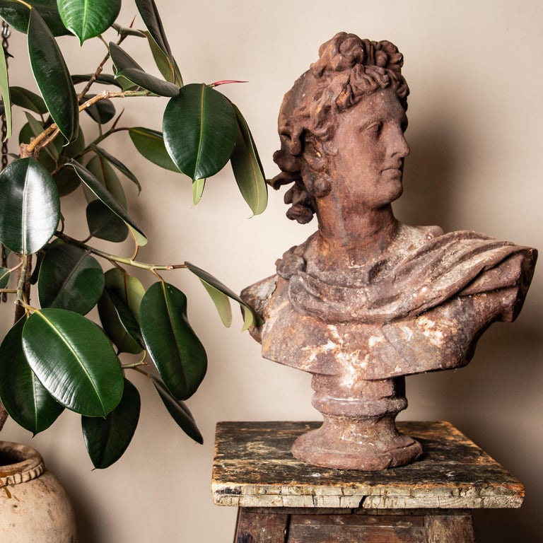 Grand Tour large scale cast iron bust of Apollo Belvedere, Italy, circa ...