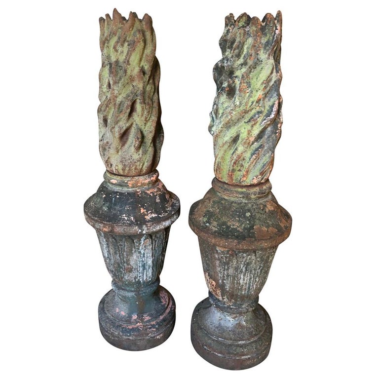 Grand Scale French 19th Century Flambeaux, Flame Finials at 1stdibs