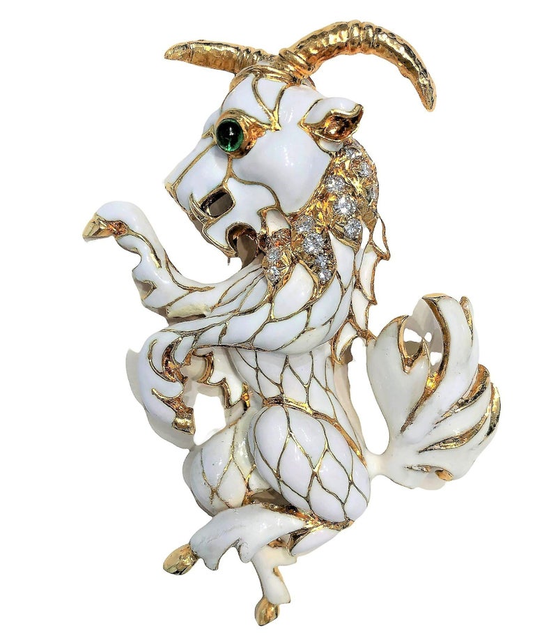Grand Scale "Pan" Mythical Creature in 18K Gold, Enamel, Emeralds and ...