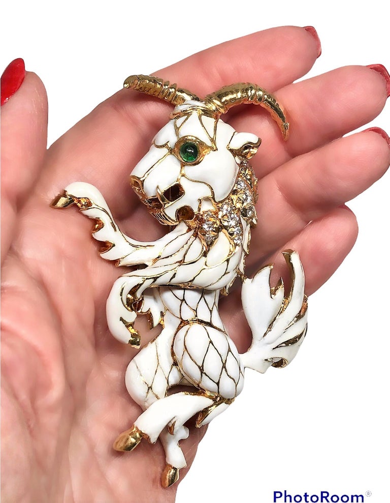 Grand Scale "Pan" Mythical Creature in 18K Gold, Enamel, Emeralds and ...