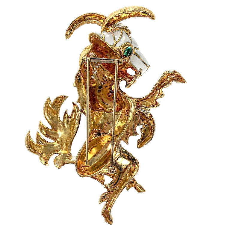 Grand Scale "Pan" Mythical Creature in 18K Gold, Enamel, Emeralds and ...