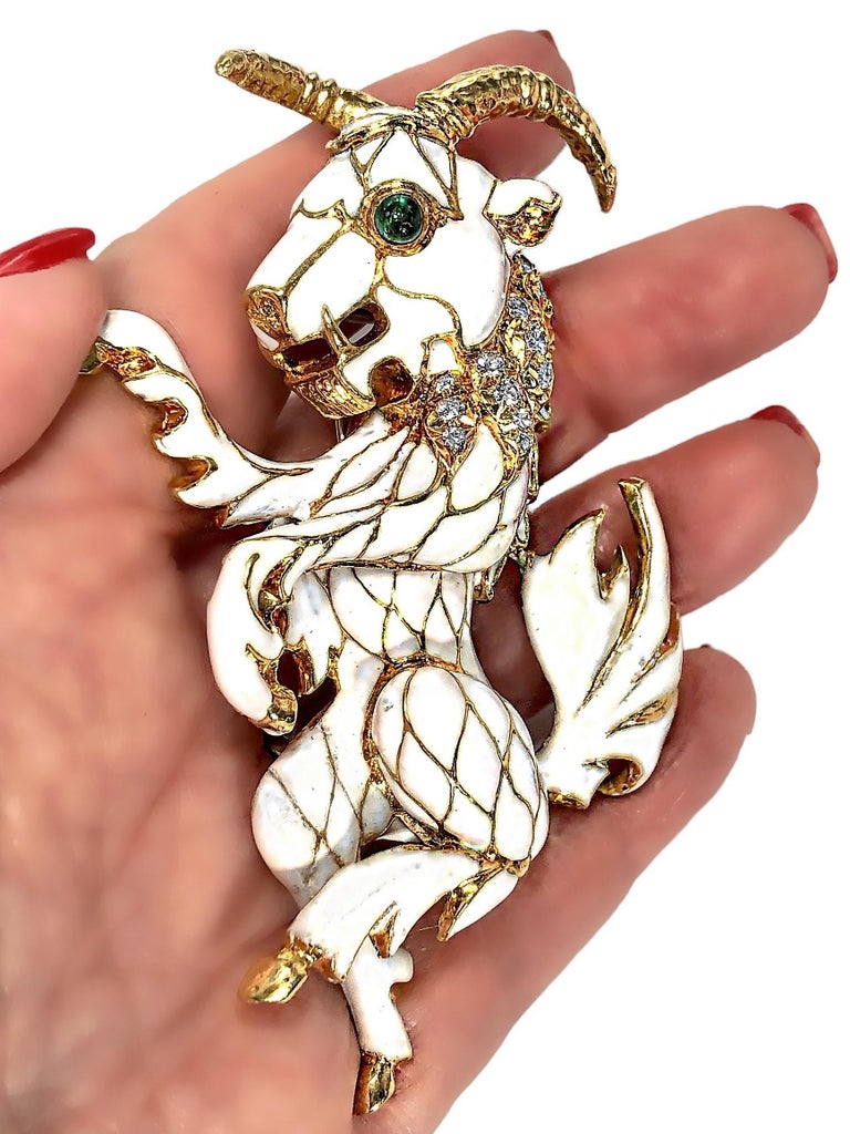 Grand Scale "Pan" Mythical Creature in 18K Gold, Enamel, Emeralds and ...