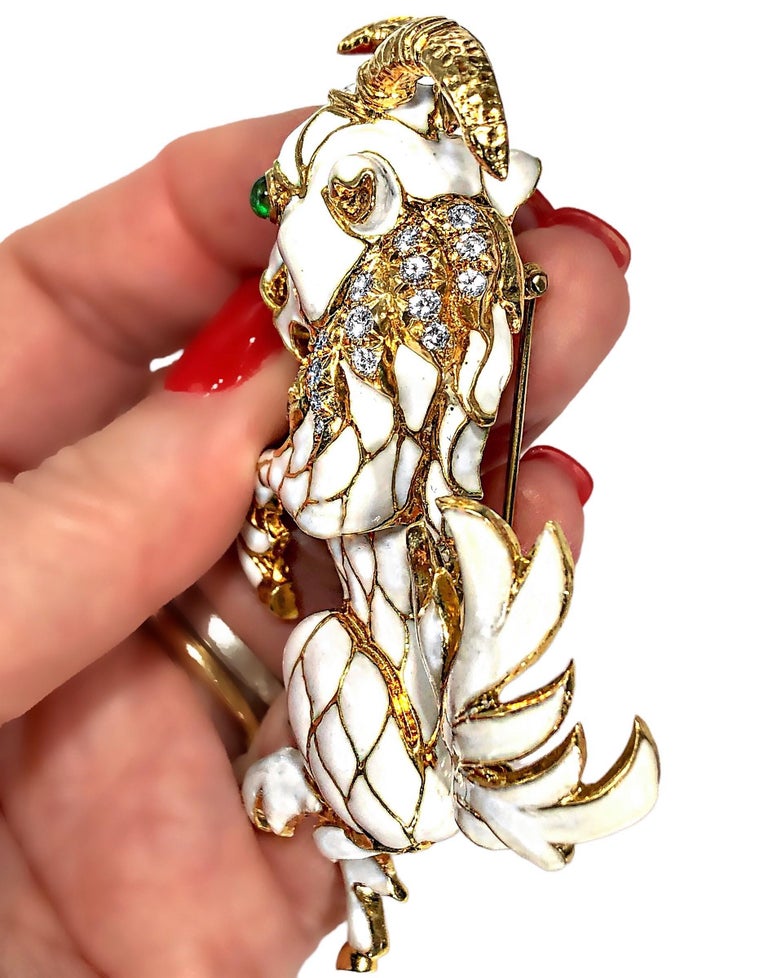 Grand Scale "Pan" Mythical Creature in 18K Gold, Enamel, Emeralds and ...