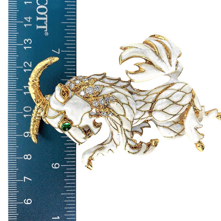 Grand Scale "Pan" Mythical Creature in 18K Gold, Enamel, Emeralds and ...