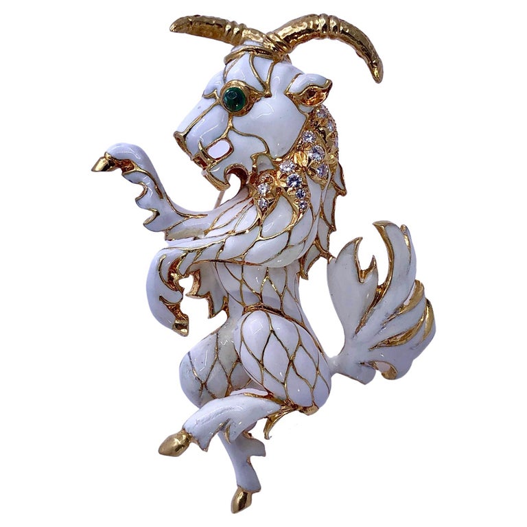 Grand Scale "Pan" Mythical Creature in 18k Gold, Enamel, Emeralds and ...