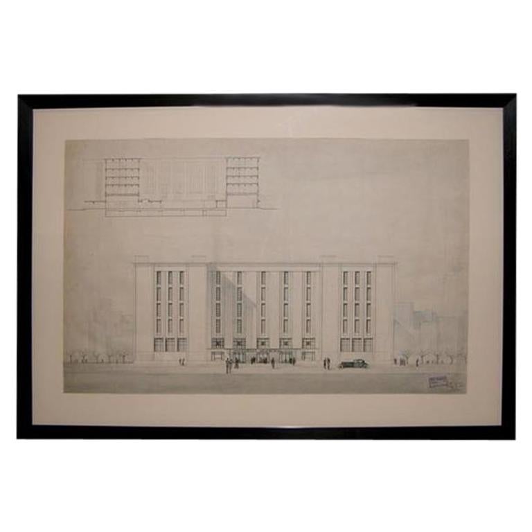 Grand-Scaled French Architectural Drawing For Sale at 1stDibs