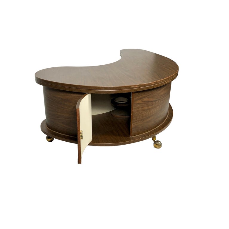 Grand Server Boomerang Kidney Shaped Walnut Coffee Table Bar Cabinet ...