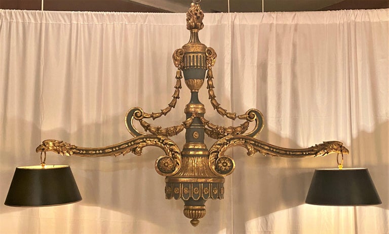 Grand-Size Antique French Gilt and Painted Wood Billiard Light, circa ...