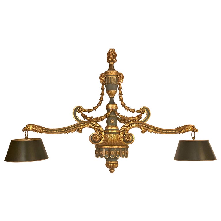 Grand-Size Antique French Gilt and Painted Wood Billiard Light, circa ...