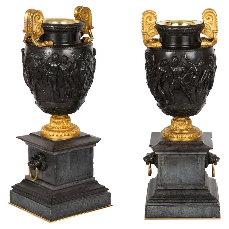 Grand Tour Antique Patinated Bronze “Townley” Vases Urns circa 1870, a ...