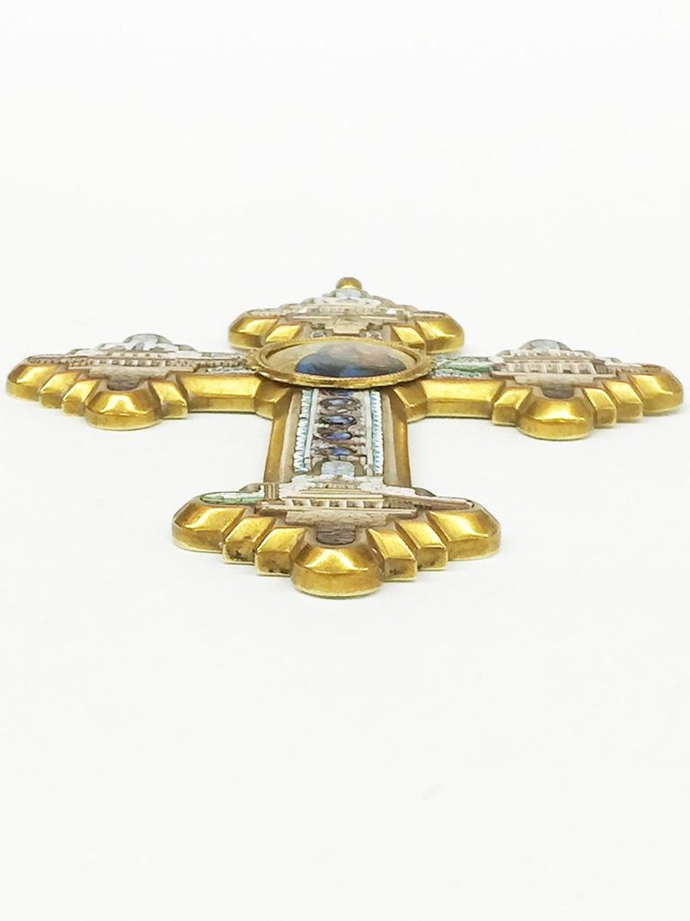 Grand Tour Brass Micro Mosaic Cross, Italy at 1stDibs