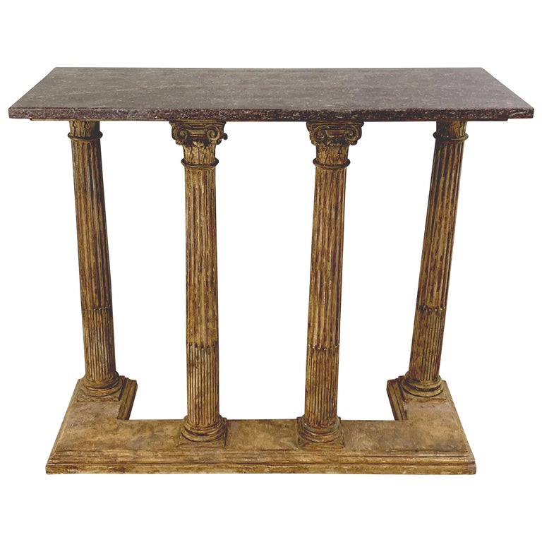 Grand Tour Carved Polychromed Wood Column and Marble Console Table at ...