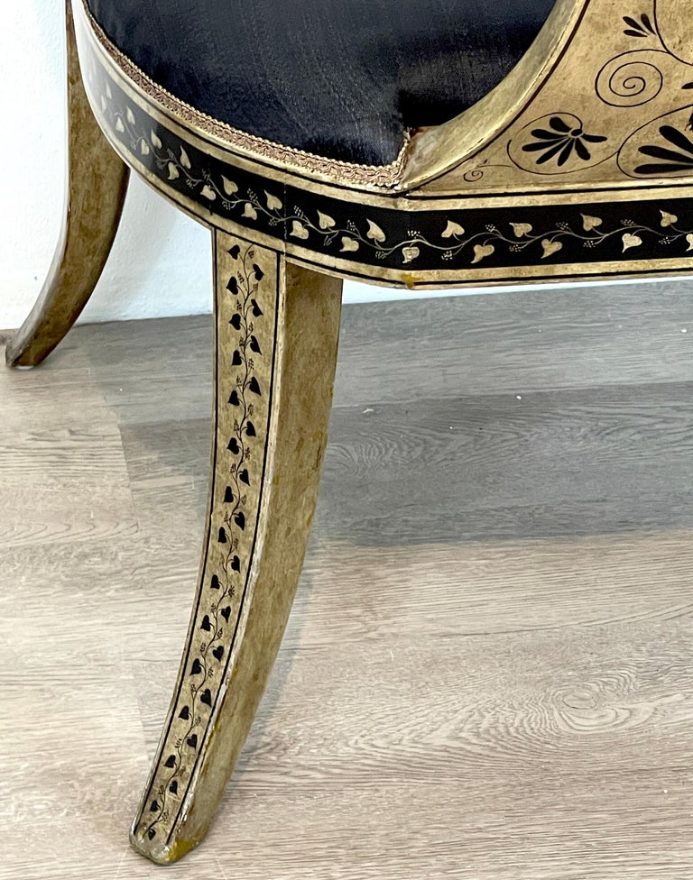 Grand Tour Style Klismos Style Silver Lacquer Chair For Sale at 1stDibs
