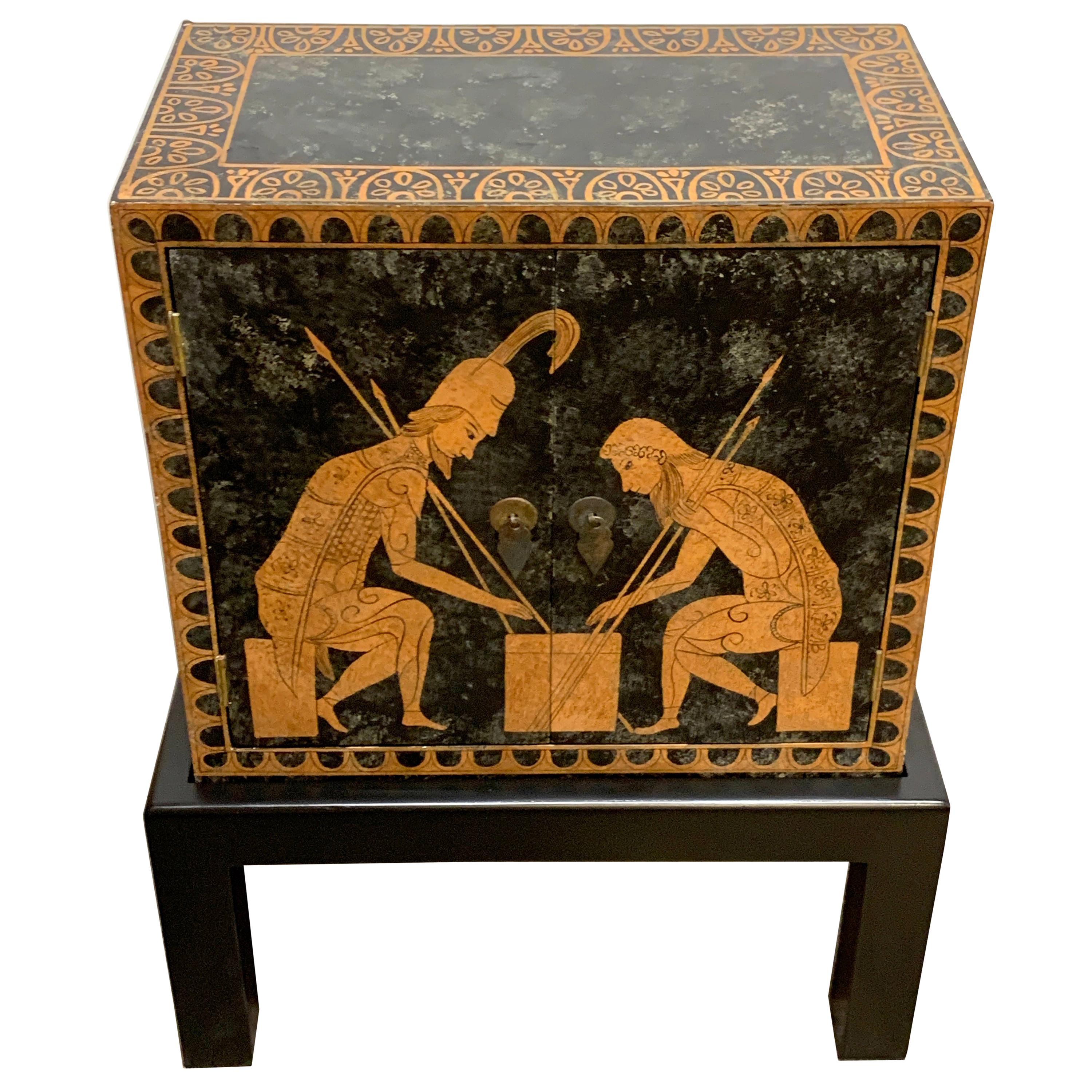 Grand Tour Style Polychromed Greek Motif Cabinet on Stand at 1stDibs