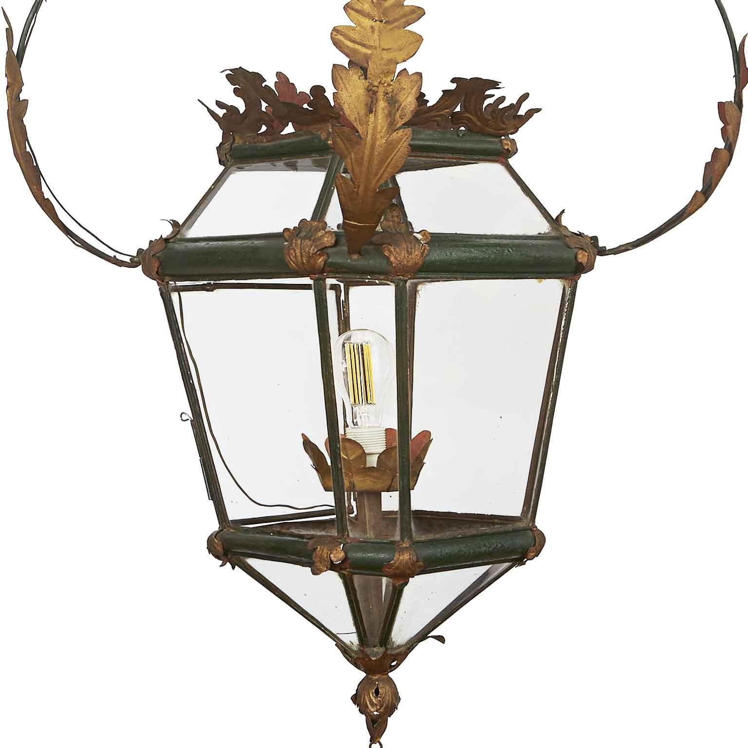 Large Italian Green and Gold Iron Lantern circa 1750 Leafy Motifs For ...
