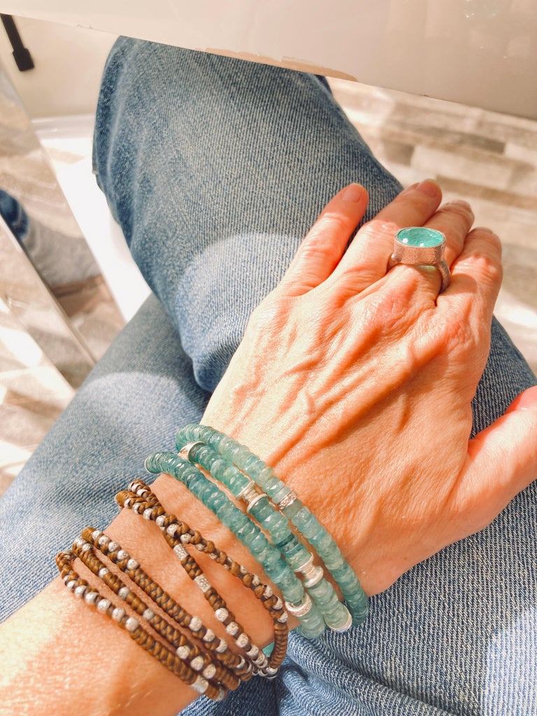 Grandidierite Silver Stackable Bracelet For Sale at 1stDibs