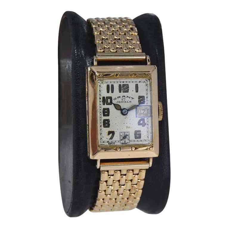 Grant by Mimo Montre Tank Art Déco remplie d'or avec guichet de date ...