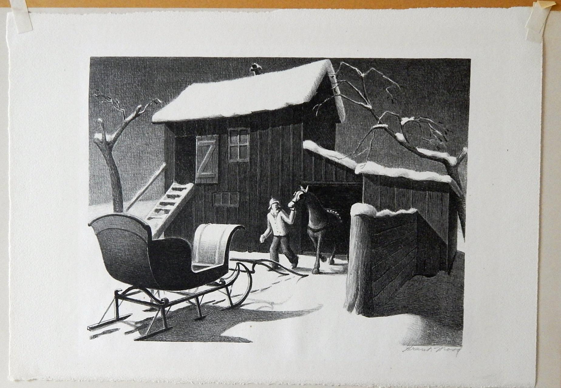 Grant Wood Original Stone Lithograph, 1940, “December Afternoon” at ...