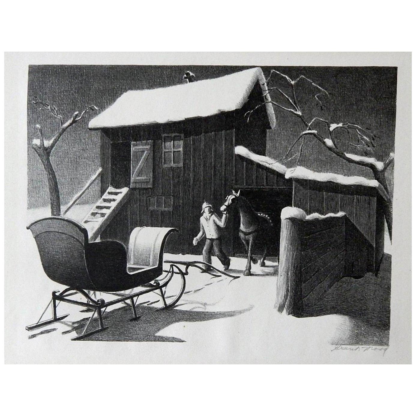 Grant Wood Original Stone Lithograph, 1940, “December Afternoon” at ...