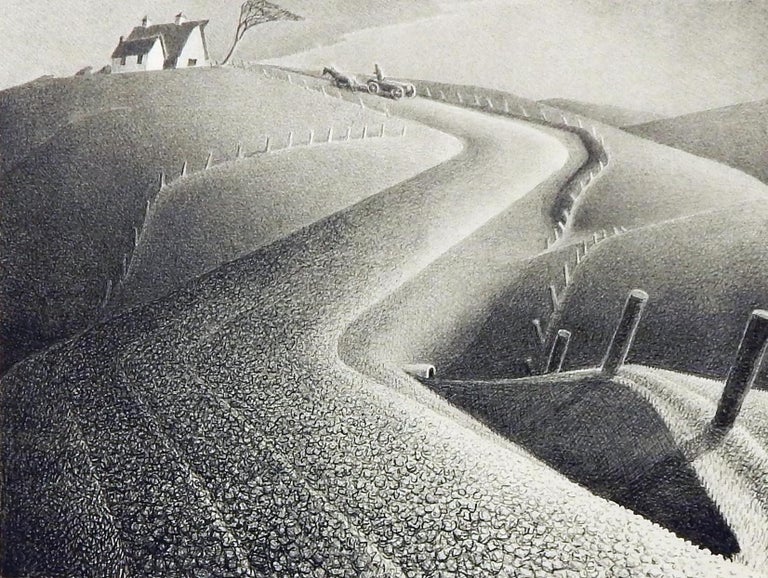 Grant Wood Original Stone Lithograph, 1941, "March" For Sale at 1stDibs
