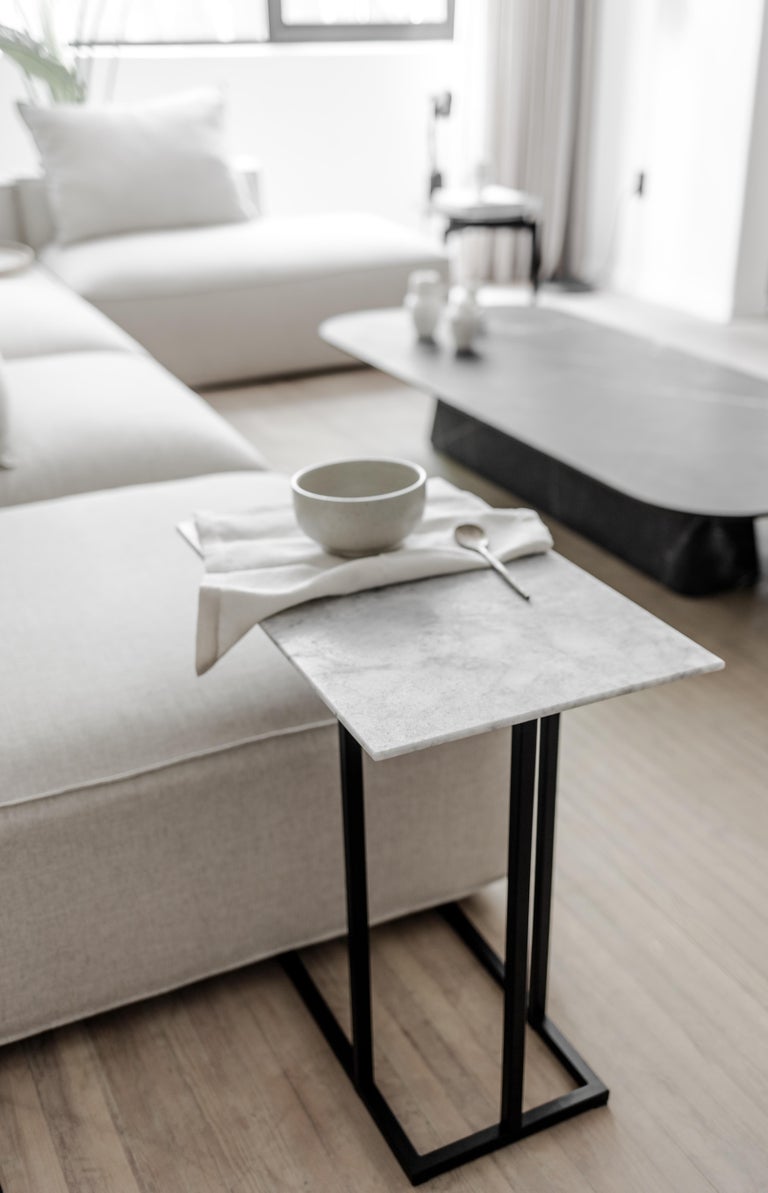 Grapa Steel and White Marble Staple Side Table For Sale at 1stDibs