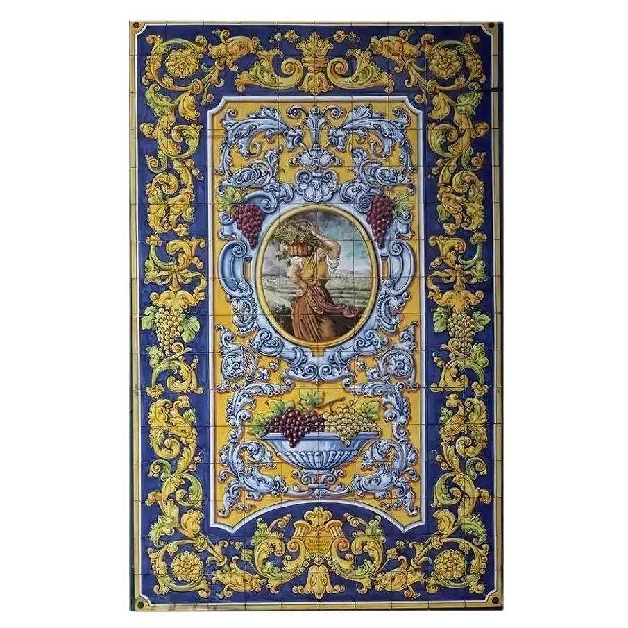 Wine Grape Harvest Tile Mural in Pure Clay and Fine Ceramic, Portuguese ...