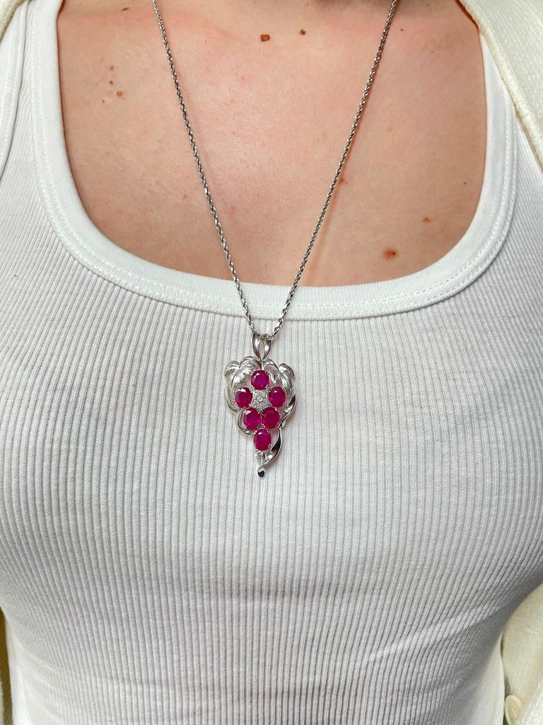 Grape-Style 7.45 Carat 6 Oval Ruby Pendant Necklace with Diamonds For ...