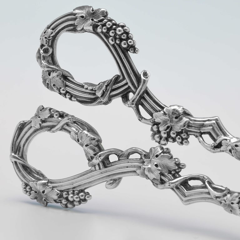 'Grape and Vine' Antique Sterling Silver Pair of Grape Shears 1850 Francis Higgins For Sale at ...