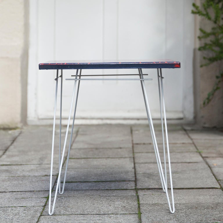 Graphic Blue Red Enamel Side, 1960s For Sale at 1stDibs