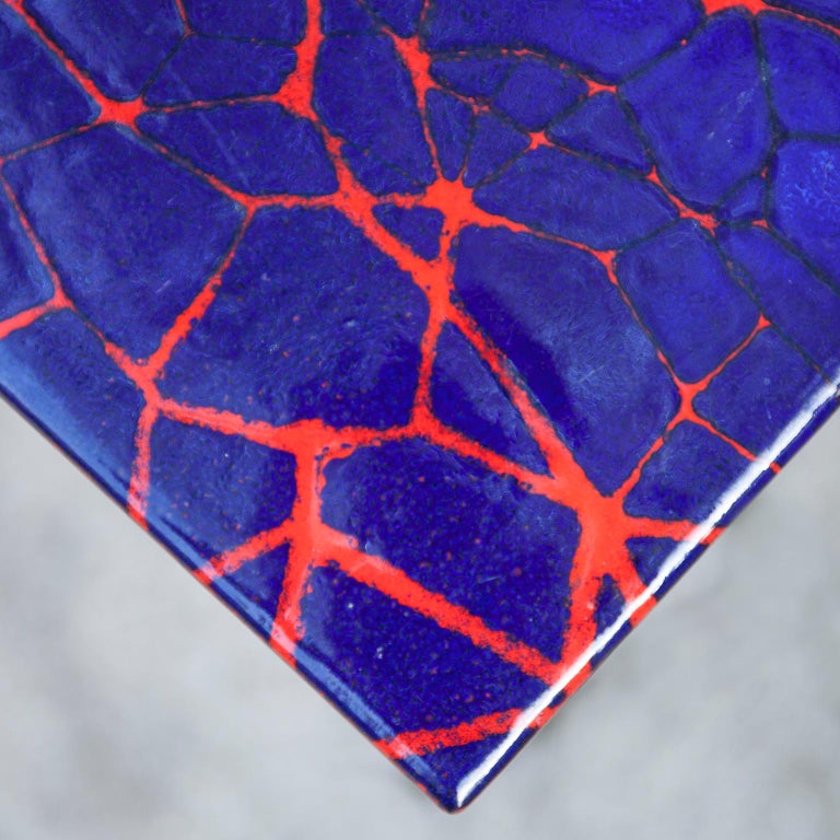Graphic Blue Red Enamel Side, 1960s For Sale at 1stDibs