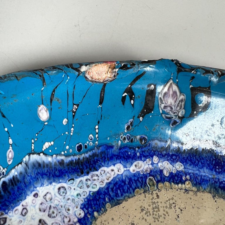 Graphic Joy Fusion Art Blue Eye Enamel Peace Plate For Sale at 1stDibs