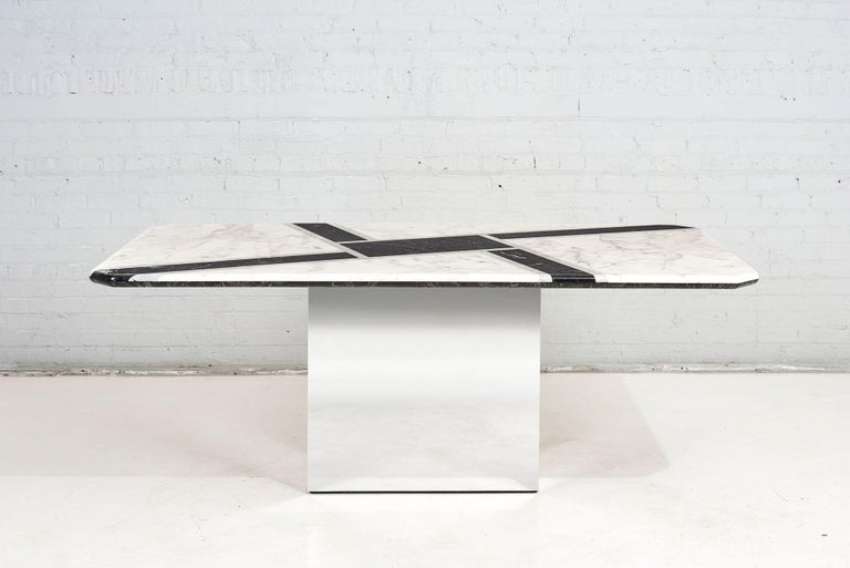 Graphic Marble Dining Table on Chrome Base, 1970 For Sale at 1stDibs