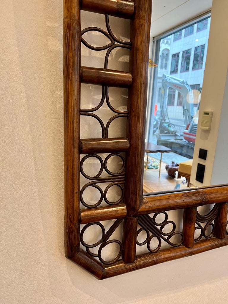 Graphic Rattan Mirror, Italy, 1970s For Sale at 1stDibs