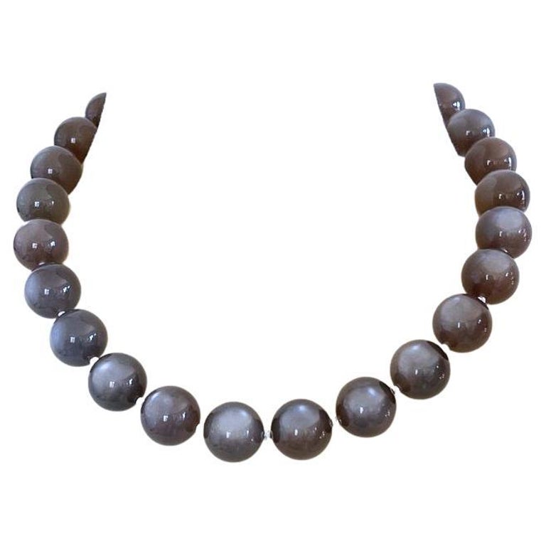 Graphite Gray Moonstone 16mm Round Beaded Necklace with Handmade Toggle ...