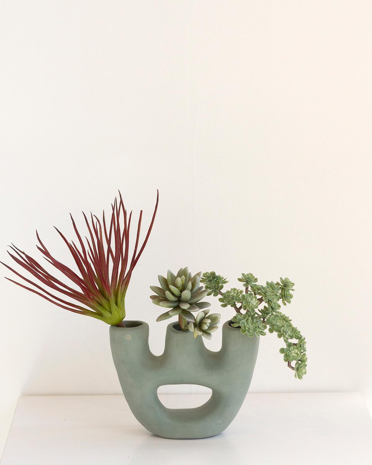 Gravity Organic Modern Handmade Clay Vase in Green For Sale at 1stDibs