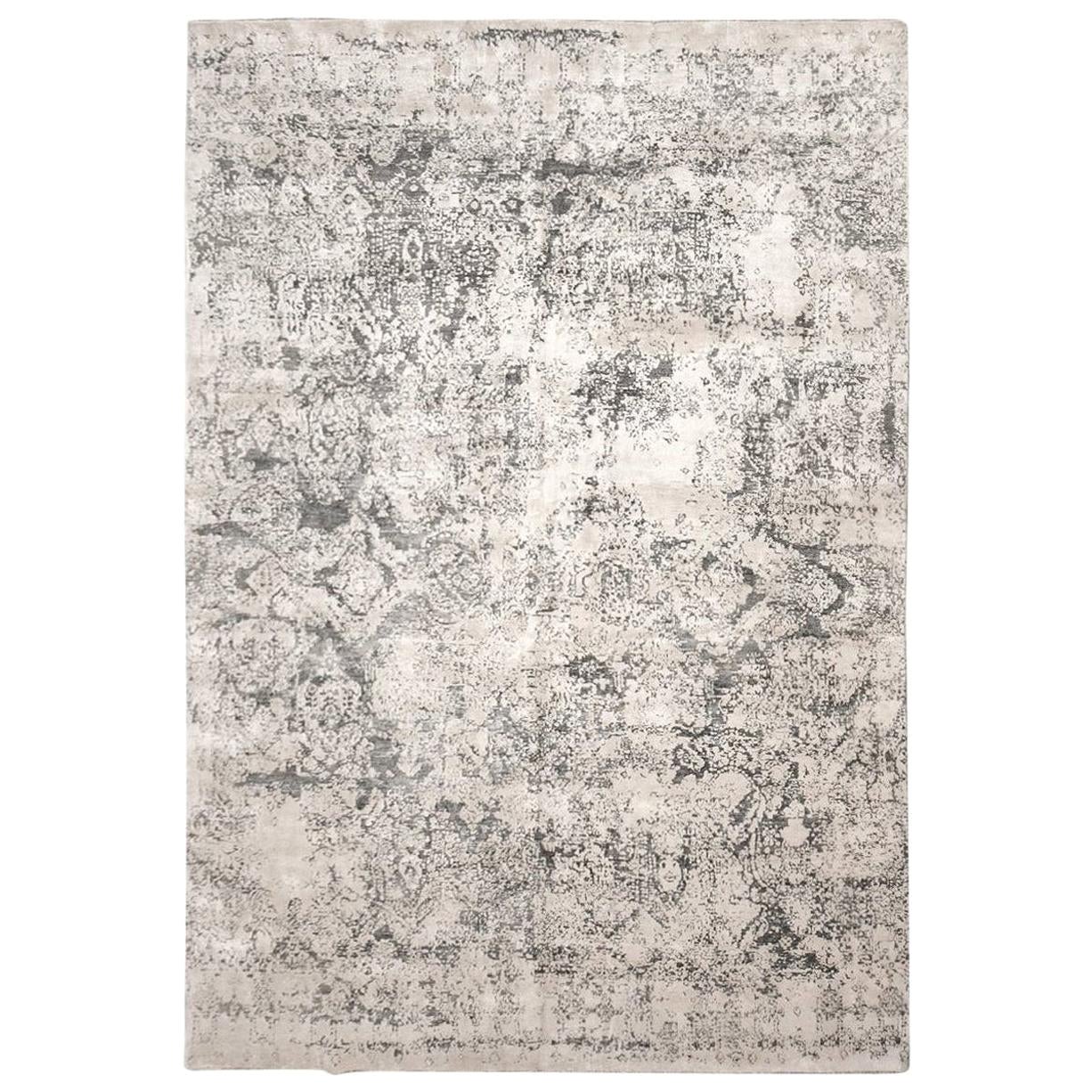 Abstract Handmade Silk and Wool Rug Grey and Brown Design For Sale at ...