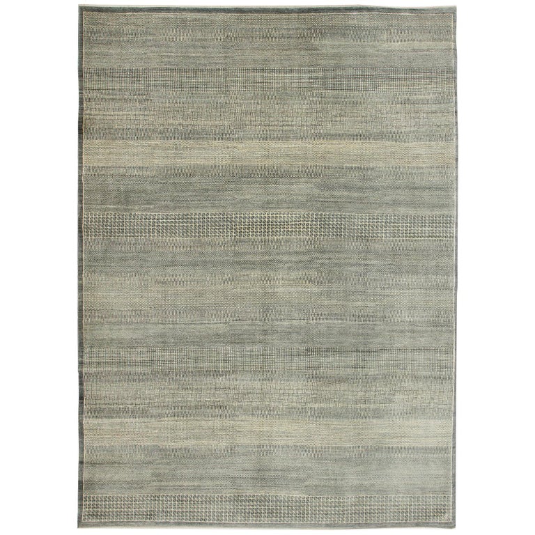 Orley Shabahang "Rain" Contemporary Persian Rug, Blue and Cream, 9x12 ...