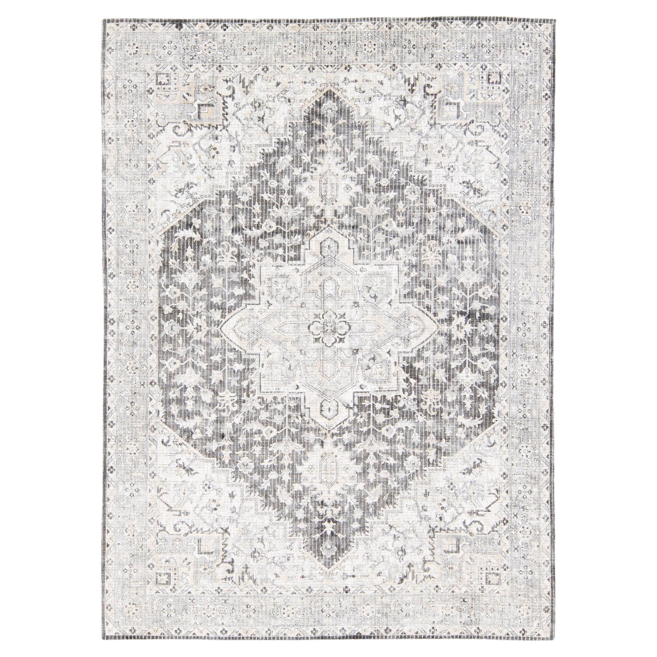 Rug and Kilim’s Modern Text Rug, Green and White Floral Mat For Sale at ...